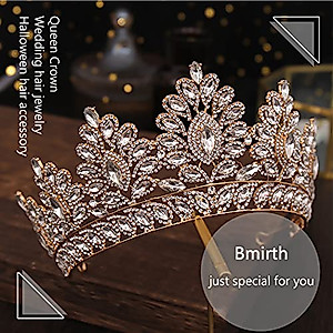 Bmirth Baroque Crown and Tiara Gold Crystal Pearl Bride Wedding Queen Crowns Decorative Princess Tiaras Rhinestone Hair Accessories for Women and Girls (L)