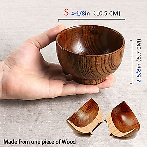 Jaquiain 6 Pcs Wood Bowls Serving for Rice, Soup, Dip, Coffee, Tea, Decoration Wooden Salad Bowl Kitchen Cutlery Set