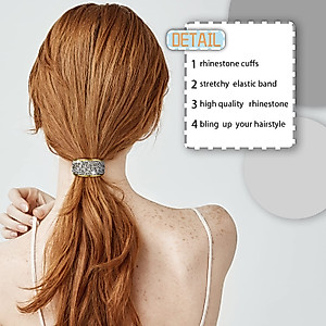 9 Pack Ponytail Hair Cuff Metal Rhinestone Ponytail Holder Elastic Glitter Decorative Hair Tie Gold Hair Ties Wrap Cuff Tortoise Shell Ponytail Ring Holder Christmas Gift for Women(Charming Style)