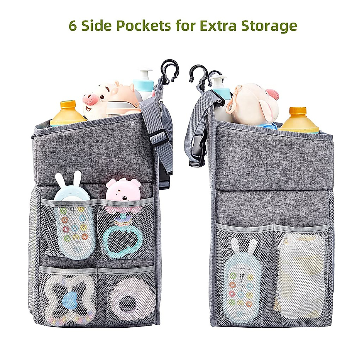 Clearworld Hanging Diaper Caddy Organizer,Diaper Stacker and Crib Organizer,Upgrade Thicken Nursery Organizer for Changing Table, Crib, Wall & Bassinet, Baby Essentials Storage (Gray)