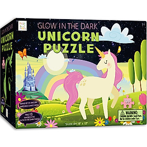 Hapinest 100 Piece Unicorn Puzzle Glow-in-The-Dark Puzzle for Kids Girls & Boys, Birthday Gift w/Bonus Memory Matching Cards & LED Flashlight, Jigsaw Puzzles for Kids Ages 5 6-8 10-12 Years Old and Up