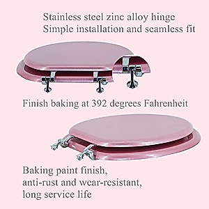 BLOFDE Round Toilet Seat Wood Toilet Seat Prevent Shifting with Zinc Alloy Hinges American Standard Size Toilet Seat Easy to Install also Easy to Clean (Round,Pink)