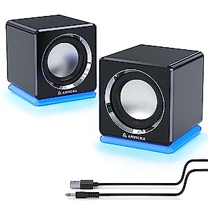 ARVICKA Computer Speaker, LED Accents USB Speaker Small Mighty Solid Wired Multimedia Speaker for PC Monitor Desktop Laptop Gaming Smartphones Tablets Projectors TVs, Black
