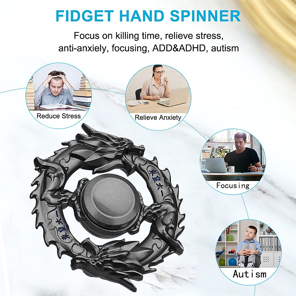 Fidget Spinner Golden Dragon Figiting Hand Finger Spinner Toys Focus Metal Fingertip Gyro Stress Relief Anxiety Toy Best Party Favors Gift