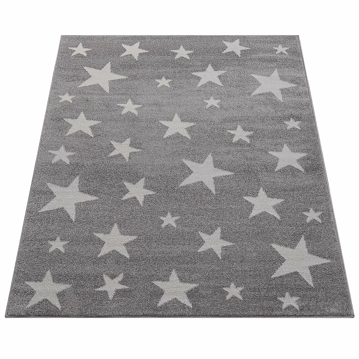 Kids Room Rug Starry Sky Design Star Trend for Playroom Pastel in Grey White, Size:5'3" x 7'3"