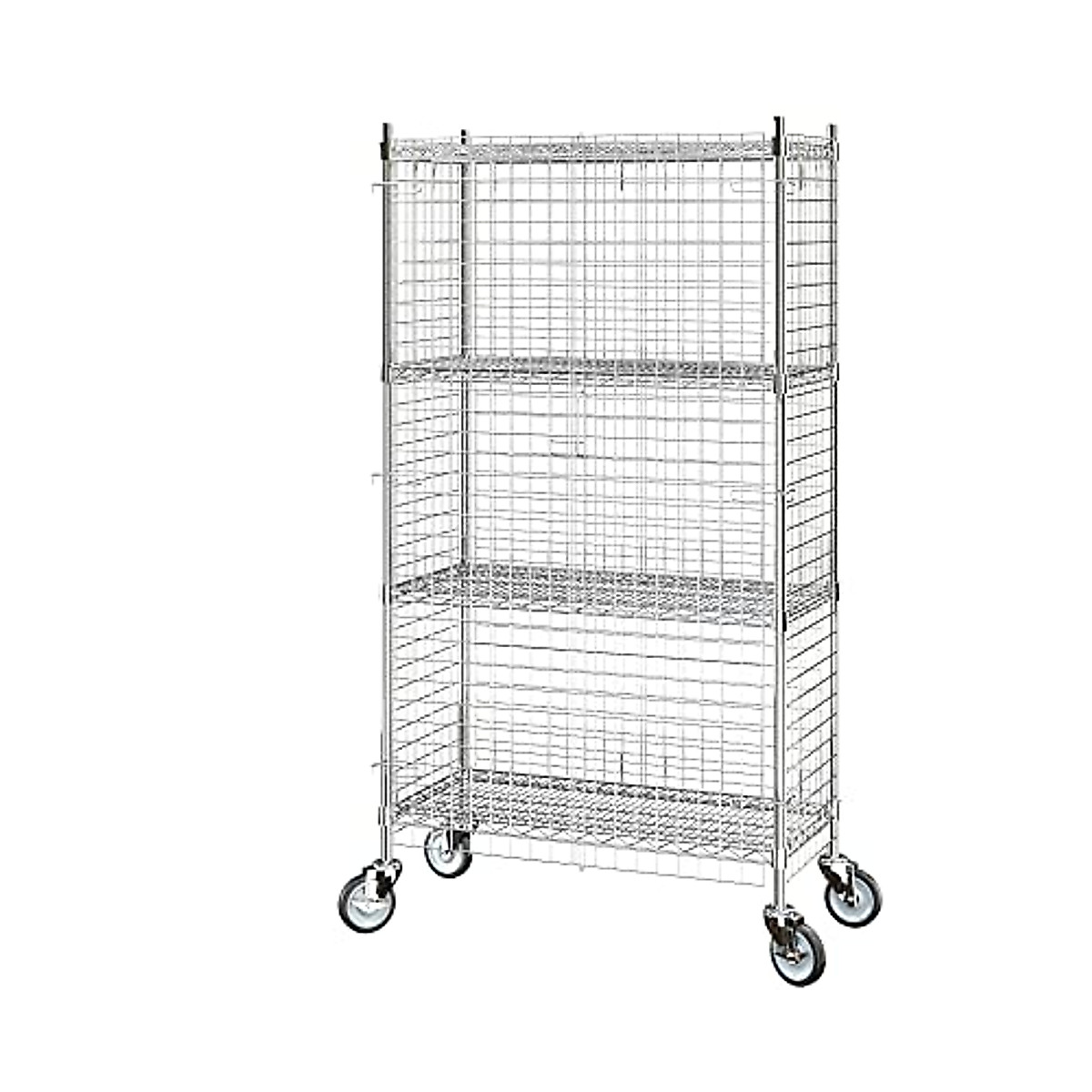 Krollen Industrial NSF Mobile Wire Chrome Security Cage Kit - 18" x 36" x 69" with 4 Shelves