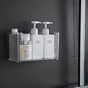 Sooyee 2-Pack Shower Caddies,No Drilling Wall Mounted Bathroom Corner Shelf Organizer with Hooks Suction Kitchen Storage,Stackable Makeup Organizer Stand on Countertop,Clear