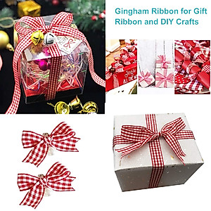 Red and White Gingham Ribbon, 5/8" x 25Yd Roll Picnic Craft Ribbon Red Buffalo Ribbon for Crafts Hair Accessories Craft and Christmas Gift Wrapping,5/8 Inch Polyester Woven Edge +60" Tape Measurement