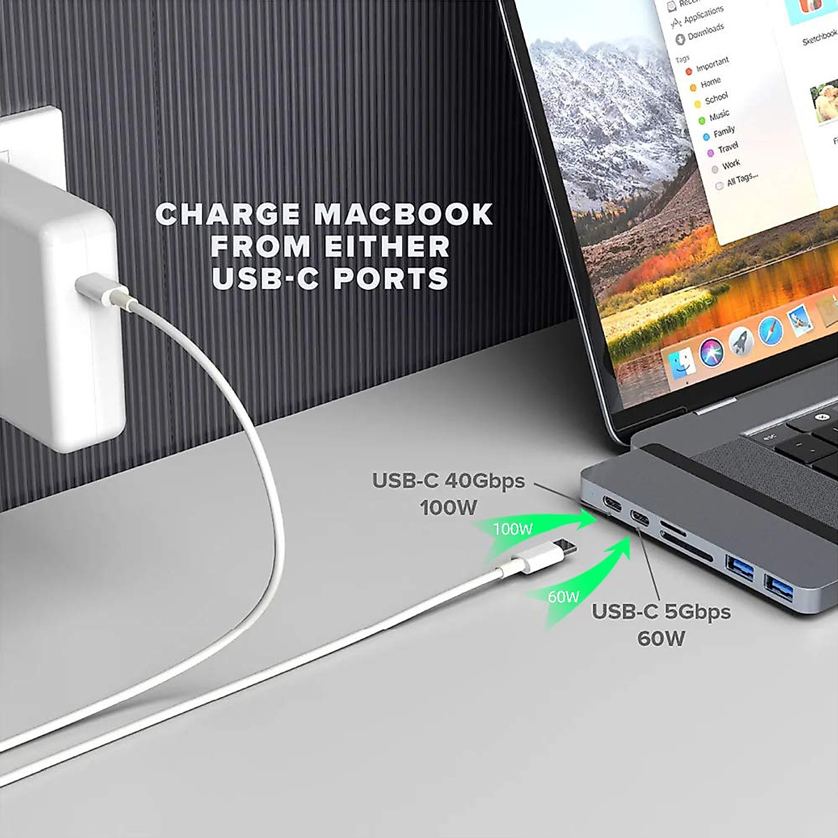 HyperDrive USB C Hub, Mac Type-C Dual Hub Adapter for MacBook Pro Air 13" 15" 16" iPad Pro, USB-C Devices, 7in2: USBC PD 100W 40Gbps, 4K HDMI, microSD/SD Card Reader, 2xUSB 3.1 Space Grey