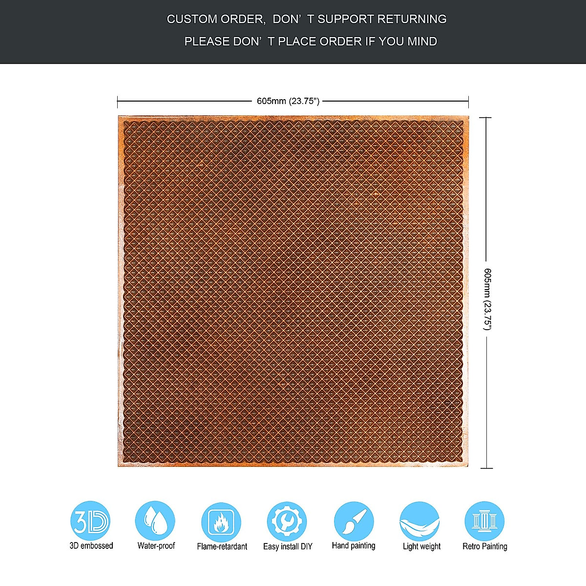 Tin-Look Ceiling Tiles Farmhouse Tin Ceiling Tiles for Cafe Club Salon Hotel Store Bar 2'x2' PL20 Archaic Copper 10pcs