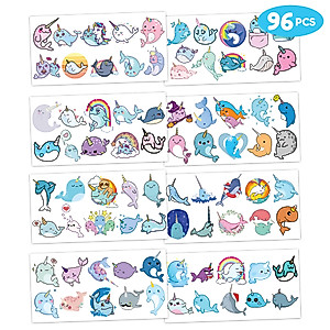 Narwhal Temporary Tattoos - Themed Whale Unicorn Birthday Party Supplies Decorations 96PCS Tattoos Stickers Party Favors Animal Fun Super Cute Kids Girls Boys Gifts Classroom School Prizes Christmas