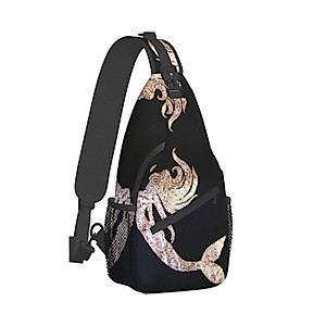 PSVOD Black Mermaid Crossbody Bag, Men'S And Women'S Sling Chest Cross Body Bag, Used For Leisure And Travel
