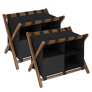 Heybly Luggage Rack with Laundry Bag,Bamboo Pack of 2,Suitcase Stand with Storage,Heavy-Duty Luggage Holder for Guest Room Bedroom Hotel, Holds up to 141 lb,26.4×18.5×20 Inches, Walnut,HLR011WB2