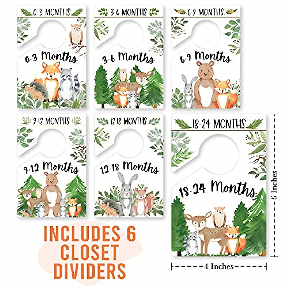 6 Woodland Hanger Dividers Baby Closet Size Dividers - Baby Essentials For Newborn Essentials, Baby Closet Dividers, Baby Closet Organizer For Nursery Organization, Nursery Closet Dividers Neutral