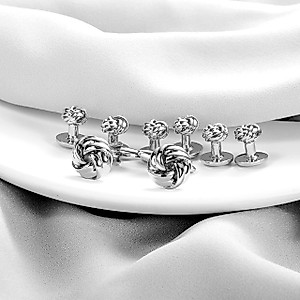 HAWSON Personalize Flower Knot Man Shirt Tuxedo 6 Studs and 2 Cufflinks Set Silver