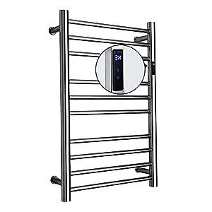 Bathroom Towel Warmer Electric Heated Towel Rack, Electric Heated Towel Drying Rack, 10-Bar Wall Mounted Towel Warmer with Timing Function, 304 Stainless Steel Polished Heated Towel Rail for Bathroom,