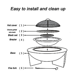 LEAYAN Garden Fire Pit Grill Bowl Grill Barbecue Rack Fire Pit Outdoor fire Pit, 29-inch Wood-Burning fire Pit, Spark Screen, Poker, Courtyard Garden Barbecue fire Pit