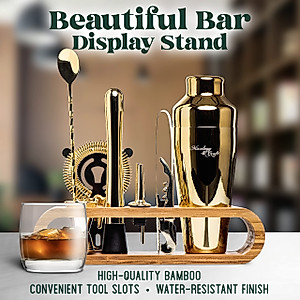 Mixology Bartender Kit: 10-Piece Bar Tool Set with Bamboo Stand | Perfect Home Bartending Kit and Martini Cocktail Shaker Set For a Perfect Drink Mixing Experience | Fun Housewarming Gift (Gold)
