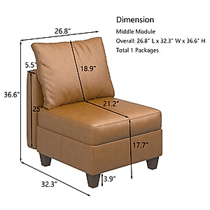EASE MOOSE Middle Module Seat for Modular Sofa, Faux Leather Armless Chair Sectional Sofa Couch with Storage