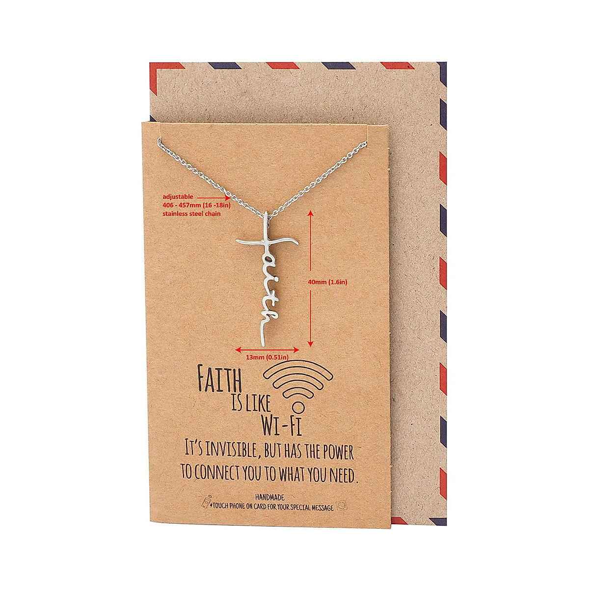 quan jewelry WiFi Faith Charm, Religious Jewelry, Virtual Thanksgiving Gift Ideas, Inspirational Jewelry with Greeting Card (Silver Tone)