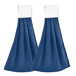 Kigai Navy Blue Solid Color Kitchen Hanging Towels Set of 2, Absorbent Hand Tie Towels Tea Bar Dishcloths Dry Towels for Kitchen Bathroom Home Decor, 12 x 17 Inch