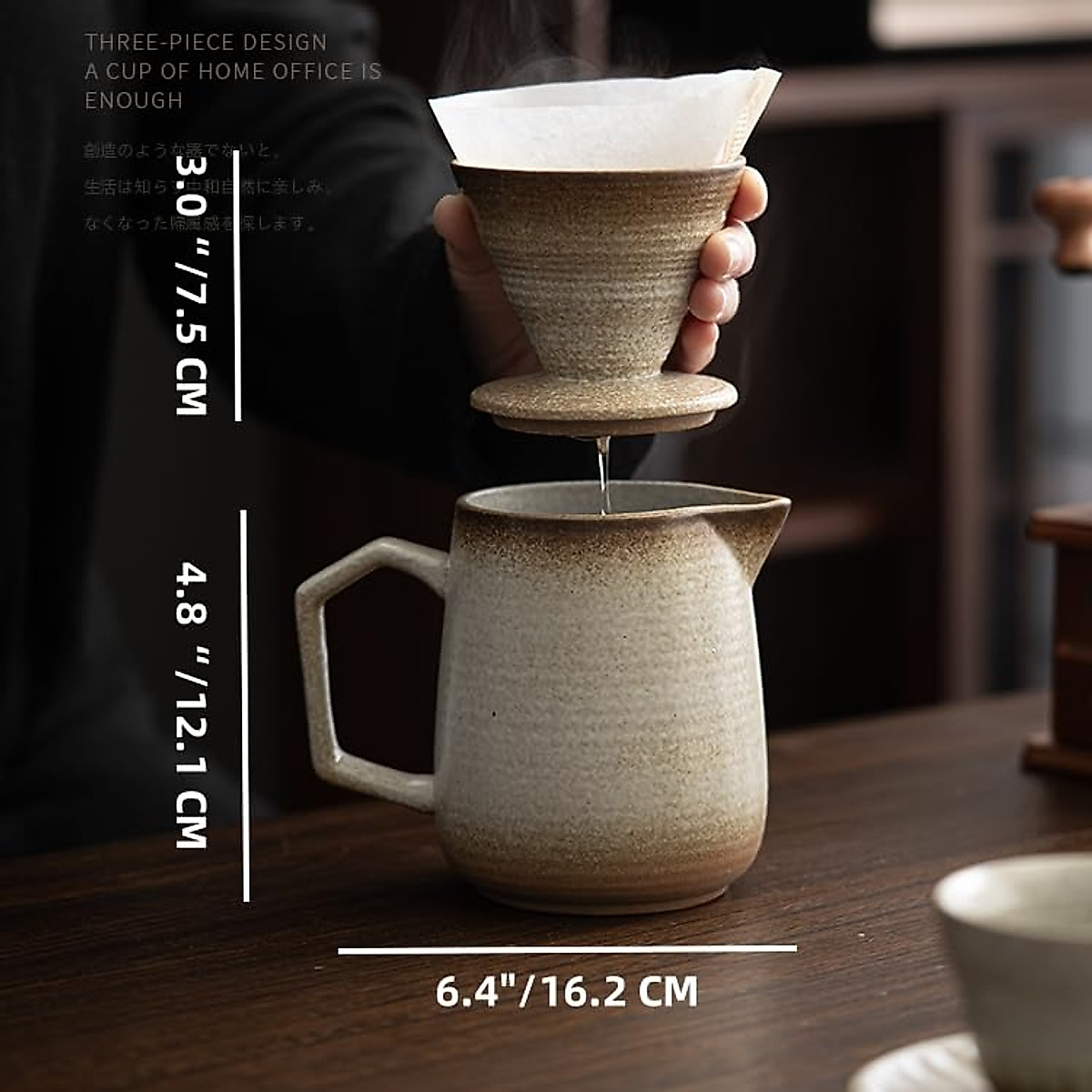 HYAXGM Pour Over Coffee Maker,Ceramic Coffee Maker With 100 pcs V60 Paper Filter，16oz/480ml Pour Over Coffee Dripper (Off White)