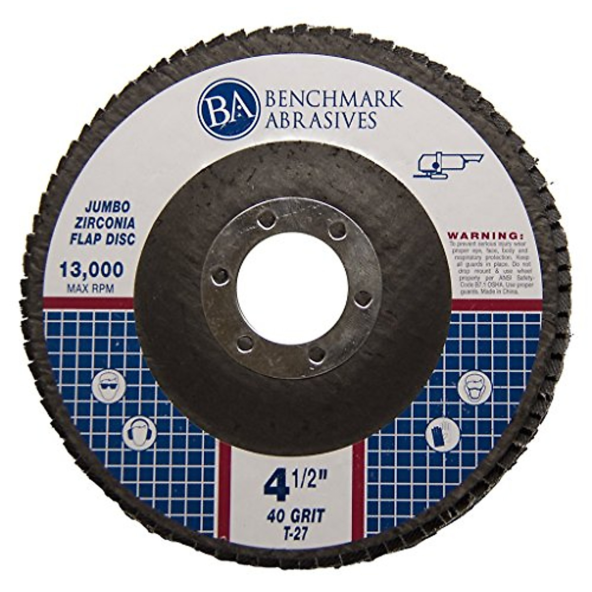 Benchmark Abrasives 4.5" x 7/8" Premium High-Density Jumbo Zirconia Type 27 Flap Discs for Sanding, Stock and Rust Removal, Finishing, Grinding, Deburring (10 Pack) - 40 Grit