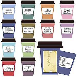 Dinifee 48 Set Teacher Appreciation Gift Card Holder Employee Appreciation Cards Holder Graduation Coffee Cup Card Thank You Gift Card Holder End of Year Gifts for Coworker Teachers(Staff)