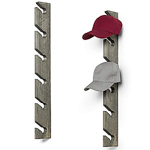 MyGift 30 Inch Wall Mounted Vintage Gray Wood Baseball Cap Rack with 6 Slots, Hanging Hat Rack, Set of 2