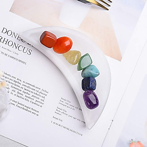 Runyangshi 6" Moon Selenite Bowl with Red Jasper Citrine Amethyst Green Aventurine 7 Chakra Tumbled Healing Stone for Energy Charging Reiki Chakra Meditation Home Decor Gift