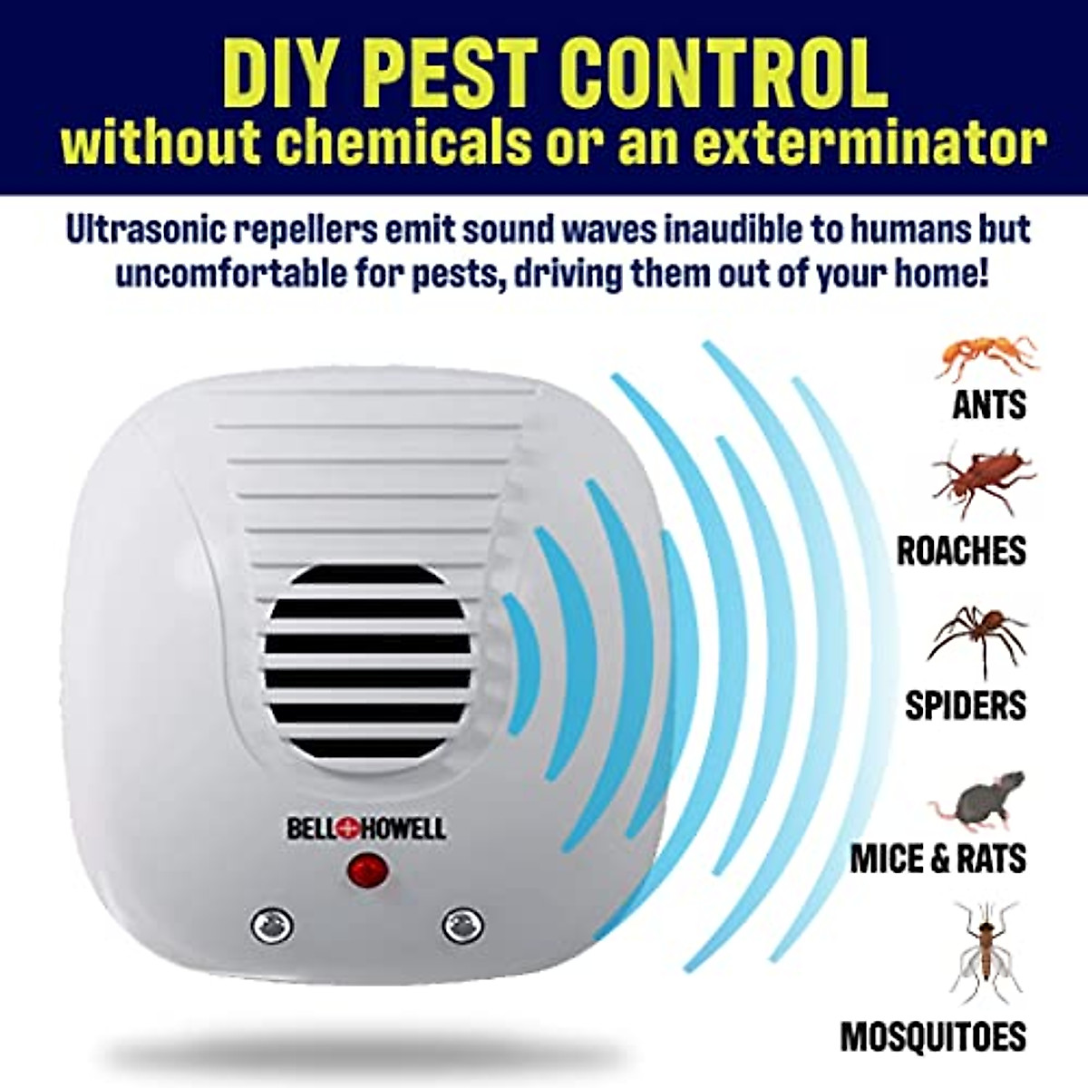 Bell + Howell Ultrasonic Pest Repeller Home Kit (Pack of 3), Ultrasonic Pest Repeller, Pest Repellent Dust to Dawn Sensor for Home, Bedroom, Office, Kitchen, Safe for Human and Pet