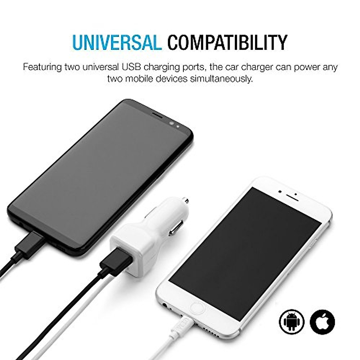 GEMBONICS Apple Certified iPhone Lightning Car Charger for iPhone 12, 11, X, XR, XS, 8, 8 Plus, 7, 7 Plus, 6S, 6S Plus, 6 Plus, SE, 5S, iPad Pro, Air 2, Mini 4 with Extra USB Port (White)