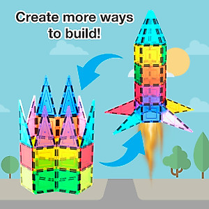 PicassoTiles Magnetic Building Block Rocket Booster Theme Set Magnet Construction Toy Educational Kit Engineering STEM Learning Playset Child Brain Development Stacking Blocks Playboard PT32