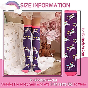 Kids Girls Knee High Socks Unicorn Gift Long Boot Crazy Silly Fun Animal Socks Tall Funny Colorful Stocking Stuffer Child Socks 6 Pairs (Animal Rainbow Unicorn)