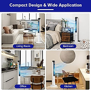 COSTWAY Tower Fan with Remote Control, Portable 47.5-Inch Standing Floor Fan with 80˚ Oscillating, 15H Timer, 3 Modes and 3 Speeds, Quiet Bladeless Fan for Bedroom Living Room Office, White