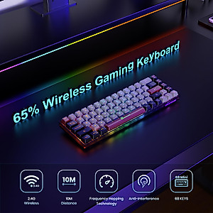 GEODMAER GM68 65% Wireless Gaming Keyboard, Rechargeable RGB Backlit Gaming Keyboard with 14 Backlit Modes, 68 Keys Ultra-Compact Anti-ghosting Keyboard for PC Laptop