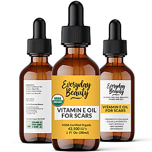 Organic Vitamin E Oil for Scars - All Natural & Vegan Skin Moisturizer 1oz - Light and Unscented Great for Scars After Surgery - Reduce Wrinkles, Anti Aging, Lighten Dark Spots - Face, Skin & All Over