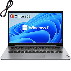 Lenovo IdeaPad 1i 14" Laptop Computer, Intel Quad-Core Pentium Silver N5030 Processor, 1-Year Office 365, 4GB DDR4 RAM, 128GB eMMC, WiFi 6, BT 5.1, Cloud Grey, Windows 11 Home S, BROAG Cable