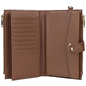 YALUXE Double Zipper Wallets for Women Wristlet Cellphone Purse Card Holder Vegan Leather