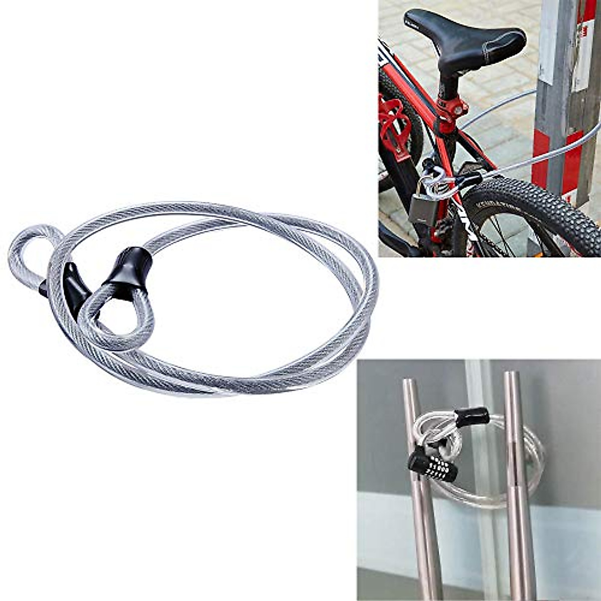 Stainless Steel Safety Cable,Double Loop Braided Steel Cable Flexible Lock Cable Lock 3/8 inch U-Lock,Padlock,Transparent Wire Rope with Ring, Electric Door, Bicycle,Glass Door Lock, Door Handle，