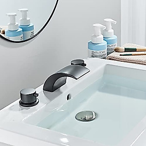 Oulantron ORB Waterfall Bathroom Faucet Widespread for Sink, Bathroom Basin Sink Faucet LED with Changing, 3 Holes 2 Handle Basin Mixer Tap Solid Brass Vanity Bathroom Sink Faucet