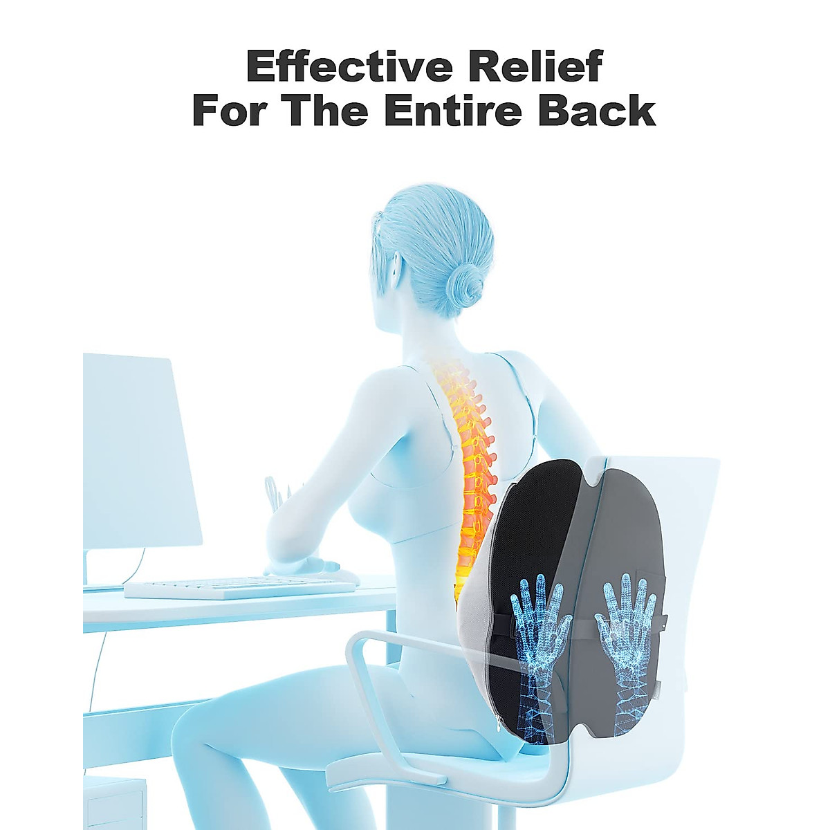 Foamula Vibrating Lumbar Support Pillow, Back Support Pillow with Vibrating Motors for Back Pain Relief, Ergonomic Design with Adjustable Strap for Home Office Chair, Gaming Chair, Car Seat, Plane