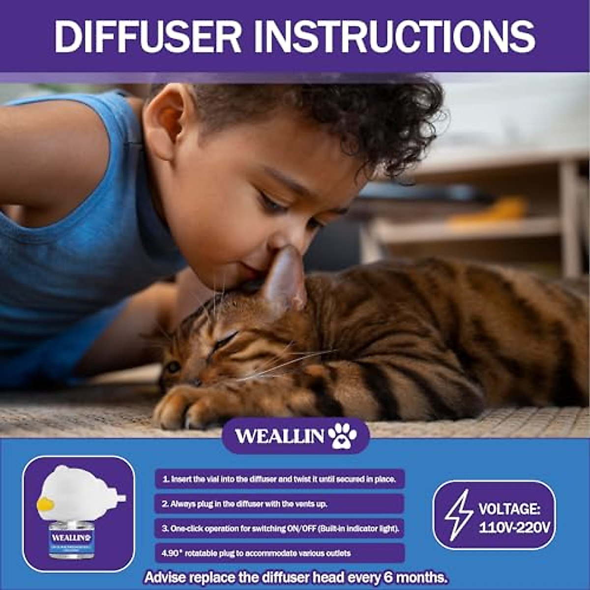 WEALLIN 6 Pack Cat Calming Diffuser Refills - Cat Pheromones Calming Diffuser Refill Relieve Anxiety & Stress 6 Month Supply, Cat Pheromone Diffuser Refills (Fits All Common Diffuser Heads)
