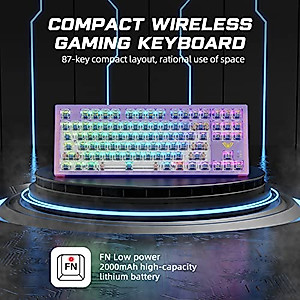 AULA Mechanical Gaming Keyboard, Wireless RGB Gaming Keyboard with Transparent keycaps, Support Hot Swappable and Programmable Macro Functionality, 2.4G & BT5.0 & USB-C, Blue Switch