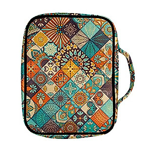 WHOSGNIHT Bible Cover, Women's Boho Southwest Mandala Floral Carrying Book Case Church Bag Bible Protective with Handle Zippered Pocket for Gift