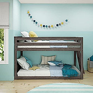 Max & Lily Low Bunk Bed, Twin-Over-Twin Bed Frame for Kids with Ladder on End, Clay