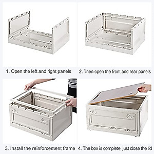 KATEI STORY Collapsible Storage Bin With Wood Lids folding storage box for camping,car storage, home sorting.(Side Opening 42L)