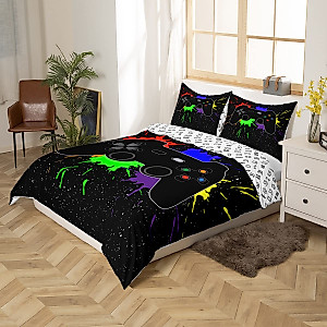 Gamer Bedding Sets for Boys, Gaming Duvet Cover Set Twin Size,Boys Video Games Comforter Cover,Playstation Designs Bed Set for Teen Boys Bedroom,Gamepad Controller,2 Piece with 1 Pillow Sham