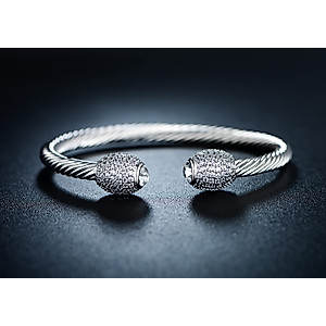 Barzel 18K Gold Plated Crystal Cable Bangle Bracelet For Women - Cuff Bangle Bracelet (Silver)