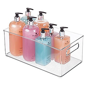 mDesign Deep Plastic Storage Organizer Container Bin, Bath and Shower Organization for Cabinet, Cupboard, Shelves, Counter, or Closet - Holds Shampoo, Vitamins, Ligne Collection, 4 Pack, Clear